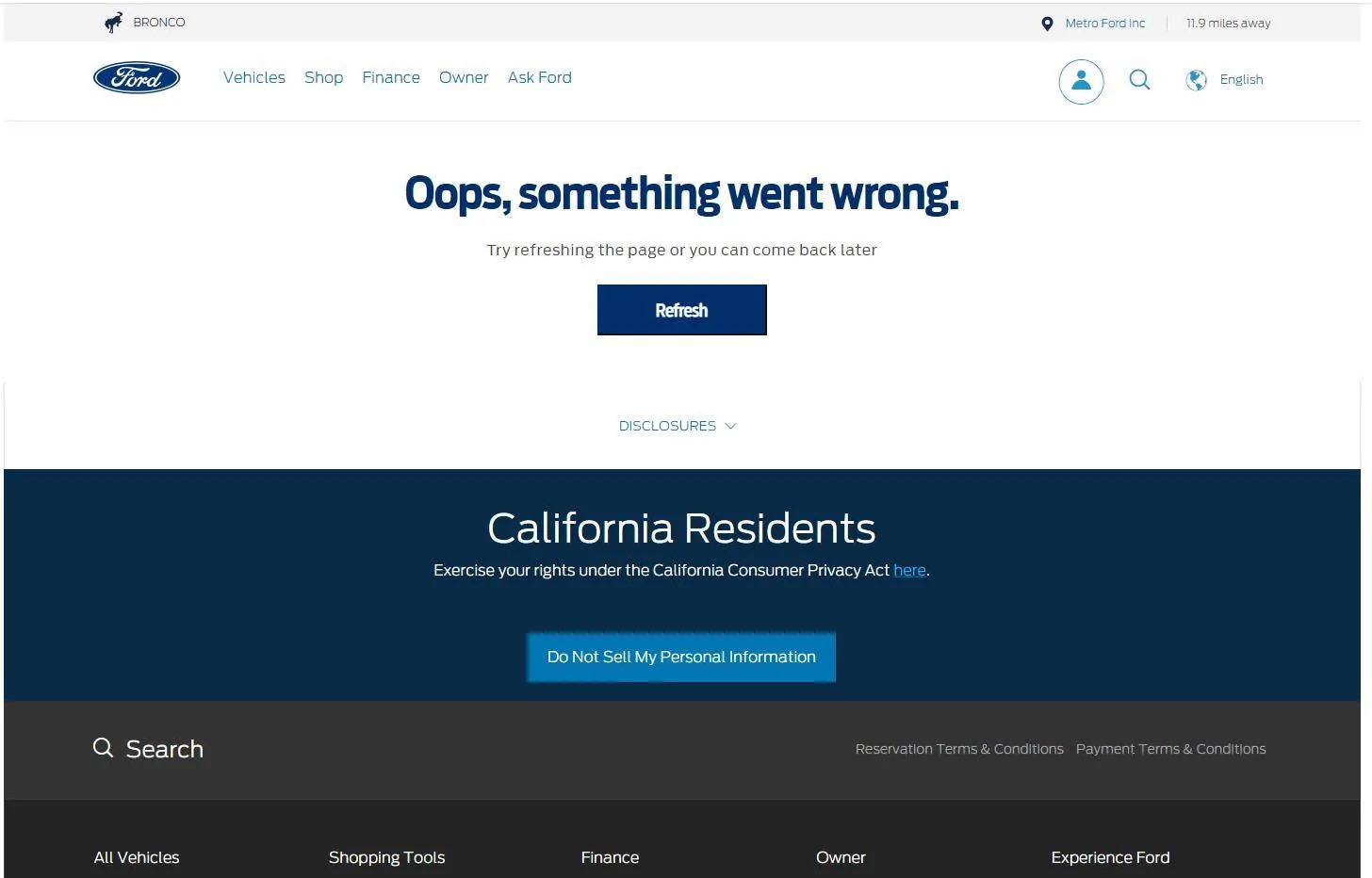 Anyone else receive this error when trying to order "Oops, something ...