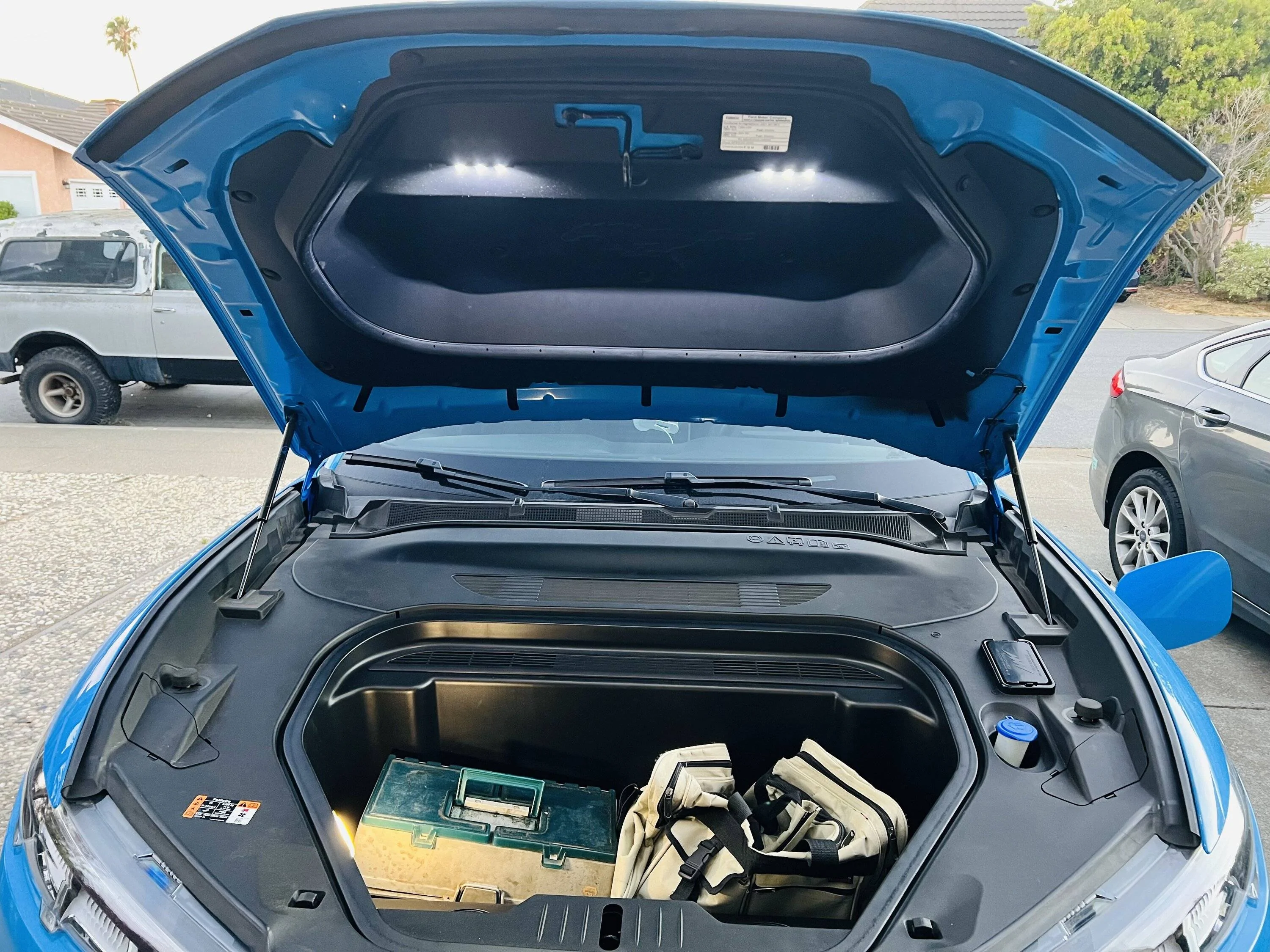 Frunk Lighting Installed -- Mounted LED lighting kit to frunk lid liner ...