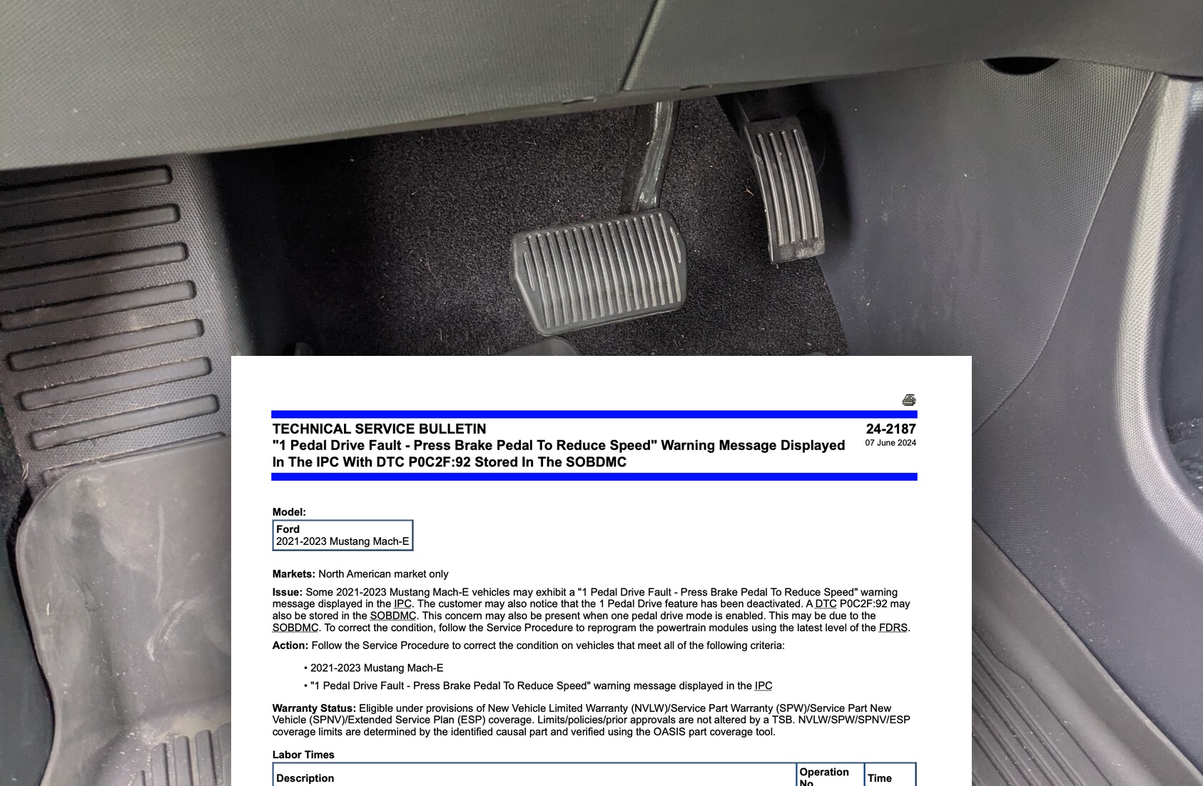 TSB 24-2187 - 1 Pedal Drive Fault Warning Message, P0C2F:92 Stored In ...